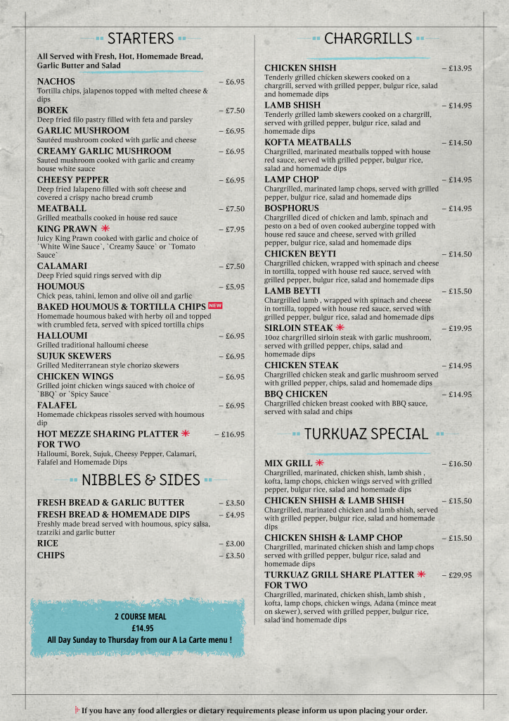 Main Menu | The Turkuaz Restaurant