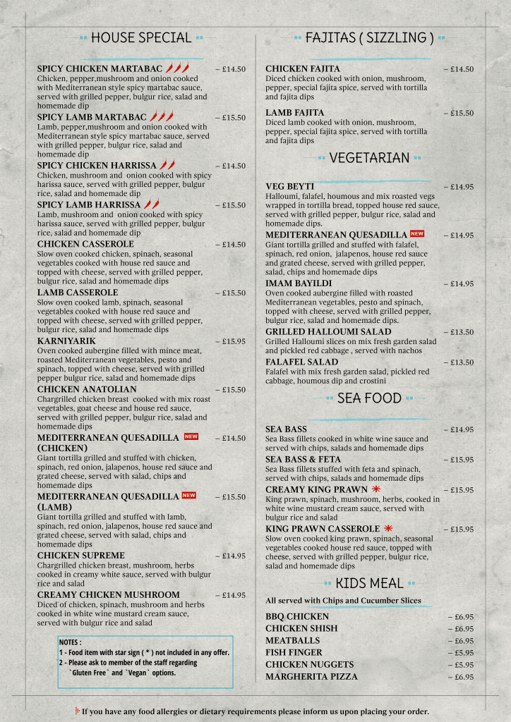 Main Menu | The Turkuaz Restaurant